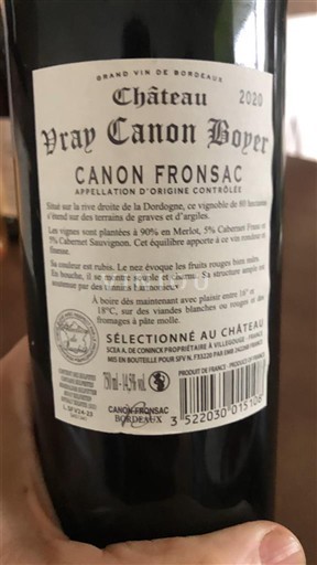 Vins Canon-Fronsac Château Vray Canon Boyer - 2020 - Avis, conseil ...